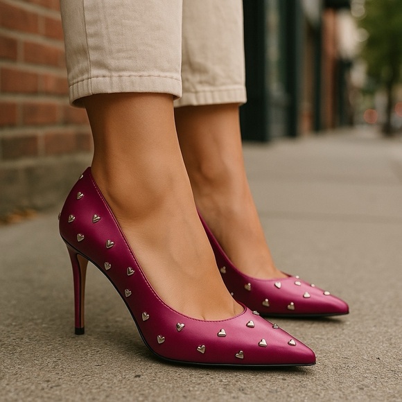 Nine West | Shoes | Nine West Pink Metallic Heart Stud Stiletto Heels ...